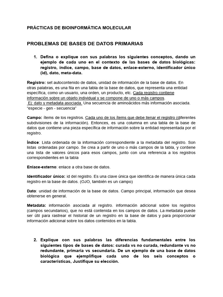 Prácticas de Bioinformática Molecular | PDF | Alineación de secuencia | Centro Nacional de ...