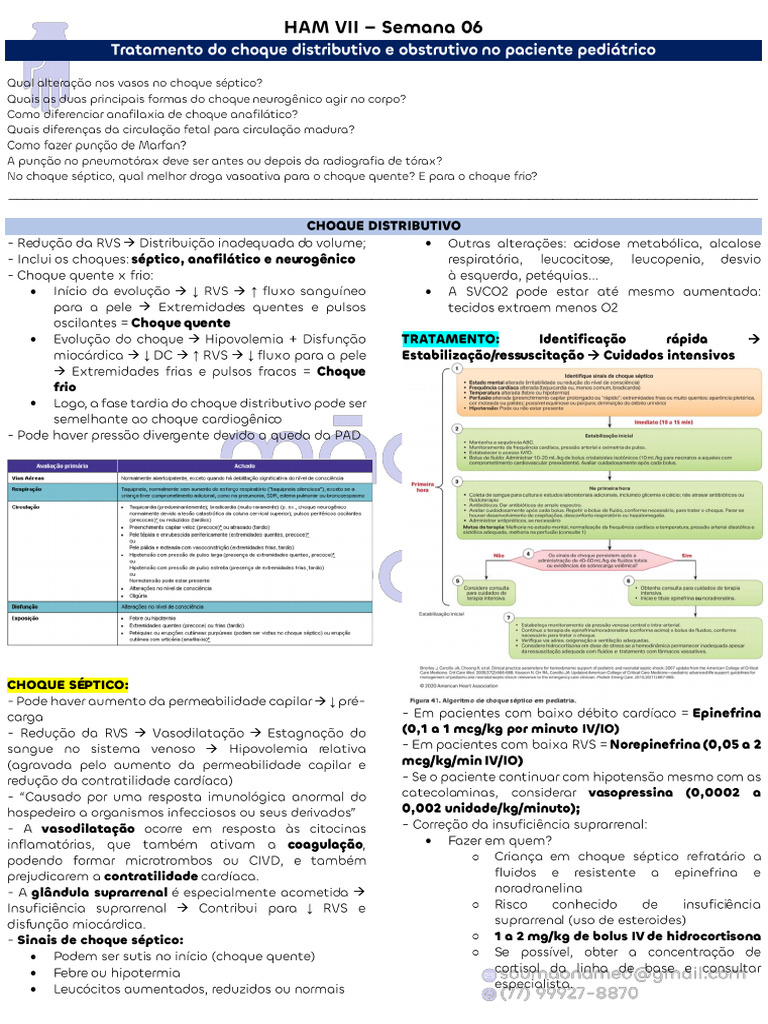 Semana 06 - Tratamento Do Choque Distributivo e Obstrutivo | PDF