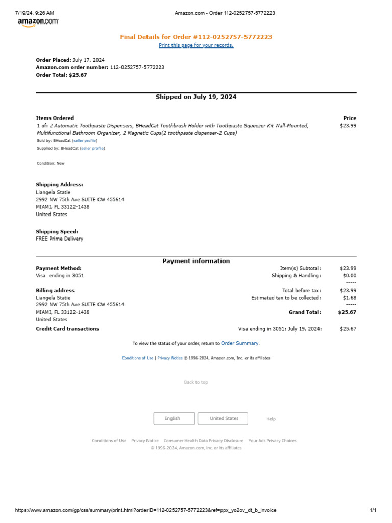 MS Order 112-0252757-5772223 | PDF | Visa Inc. | Payments