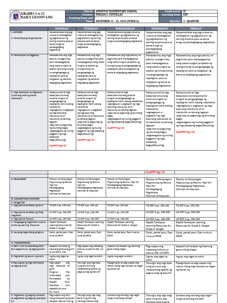 DLL - Esp 4 - Q3 - W8 | PDF