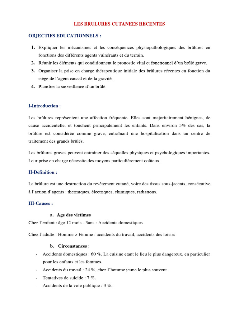 Brûlures cutanées : évaluation et prise en charge | PDF | Brûlure ...