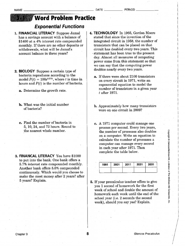Exponential Word Problem Practice | PDF