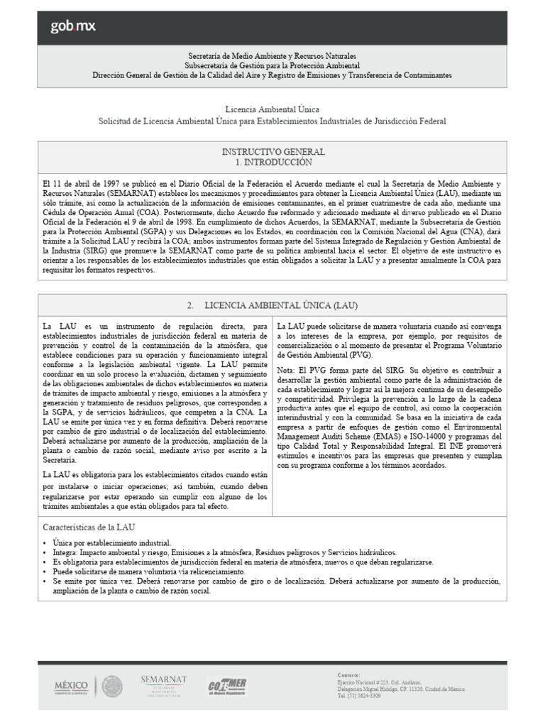 FF-SEMARNAT-033-Licencia-Ambiental-Unica | PDF | Contaminación | Entorno natural