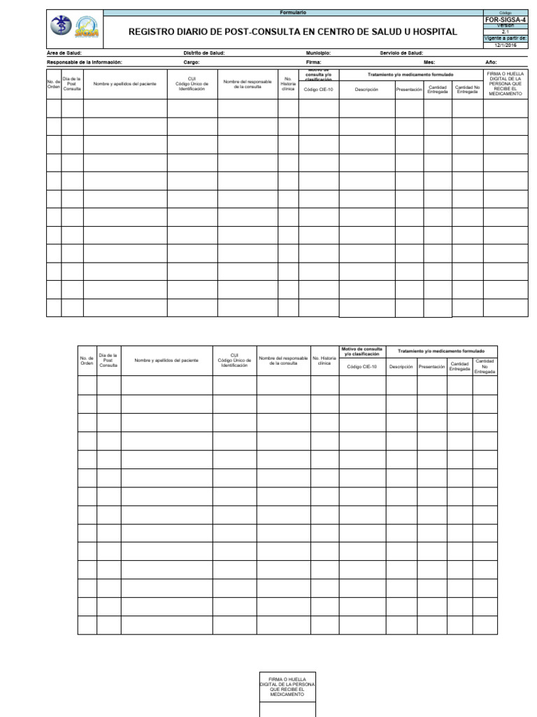 Registro Diario Post-Consulta SIGSA 4 | PDF | Ciencias de la Salud ...