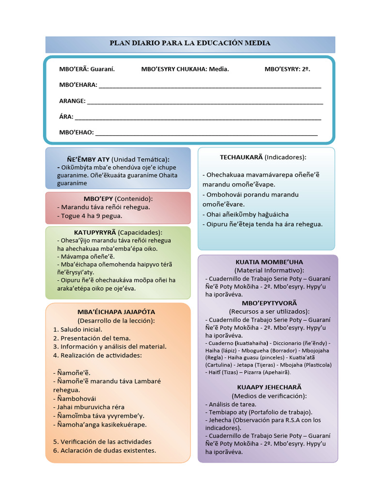 Plan Diario Guaraní 2° Curso | PDF