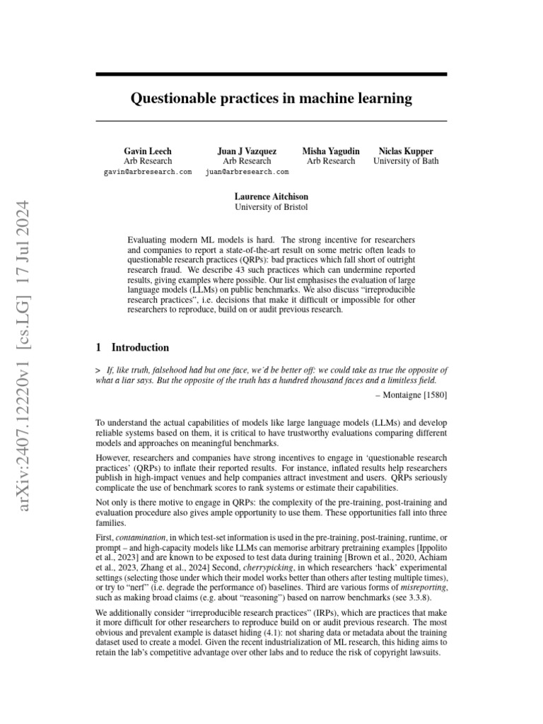 Questionable Practices in Machine Learning 1722288826 | PDF | Sampling ...
