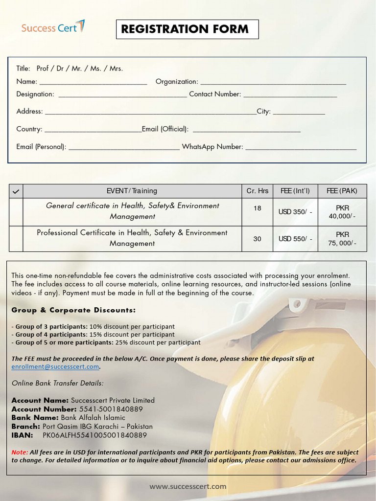 Registration Form - HSE Training | PDF | Financial Services | Service ...