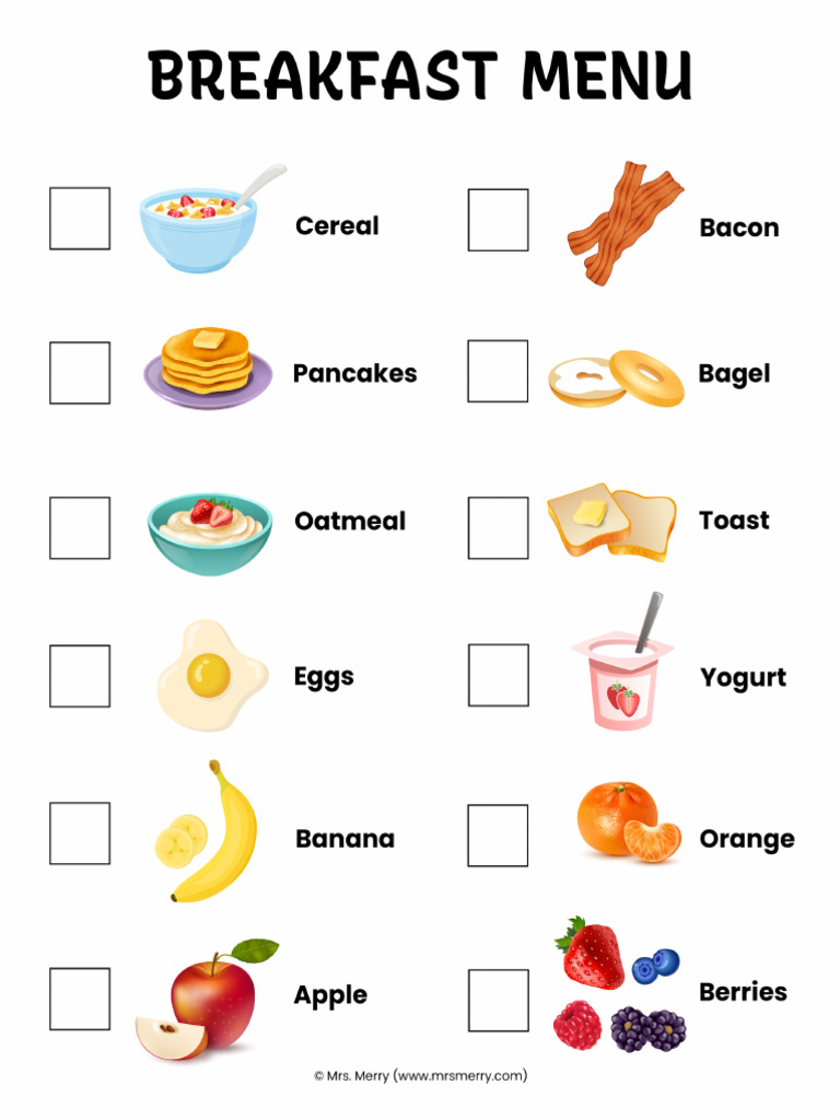 Breakfast Menu - Pretend Play Restaurant Menus - Mrs - Merry | PDF