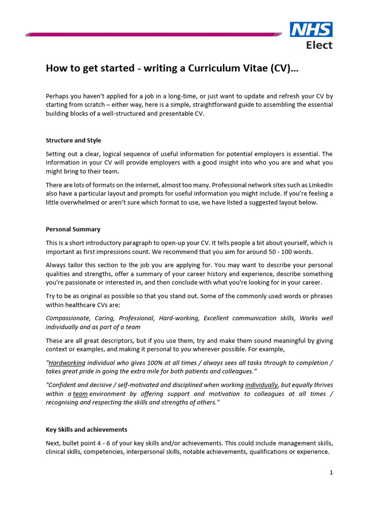 NHS Elect CV Guide - July 2020 | PDF | Experience