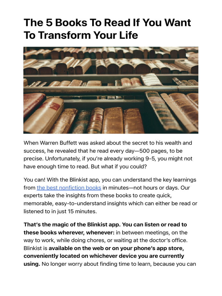 The 5 Books To Read If You Want To Transform Your Life | PDF | Learning ...