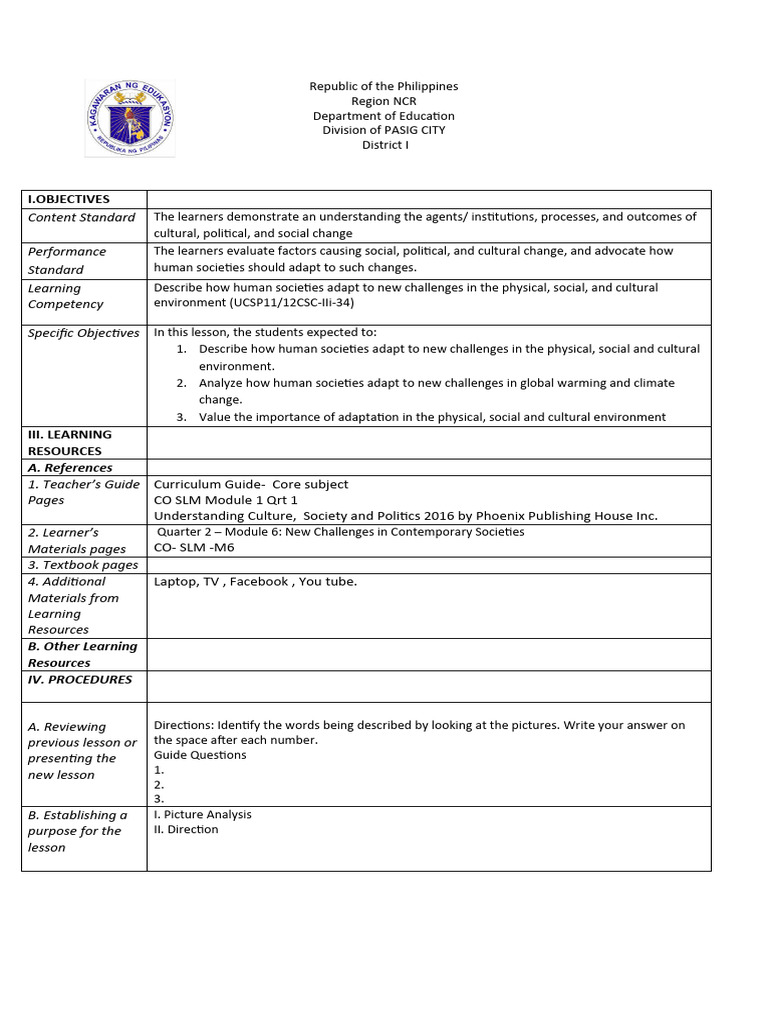Cot 1 DLP QRT Module 6 Ucsp New Challenges in The Contempoery Society 1 ...
