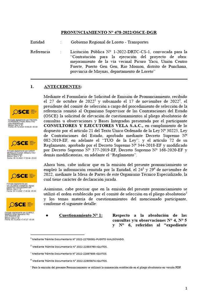 Pronunciamiento #478-2022 - OSCE-DGR PDF | PDF | Evaluación de impacto ambiental | Minería