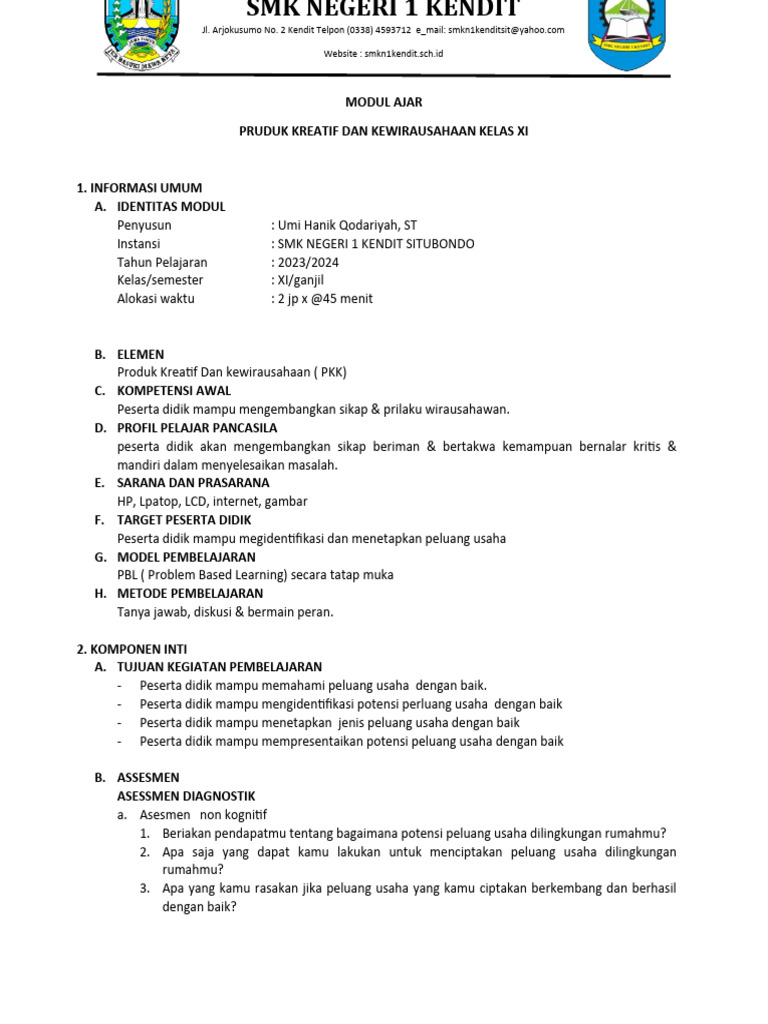 Modul Ajar PKK Ganjil | PDF