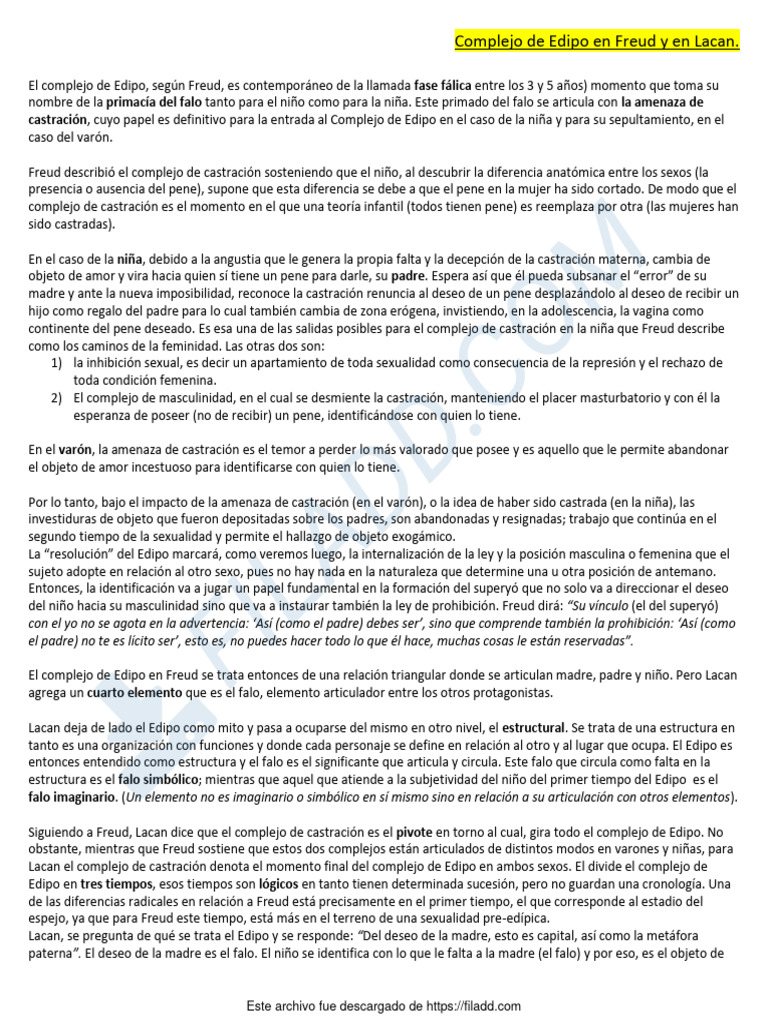Complejo de Edipo en Freud y en Lacan | PDF | Complejo de Edipo ...