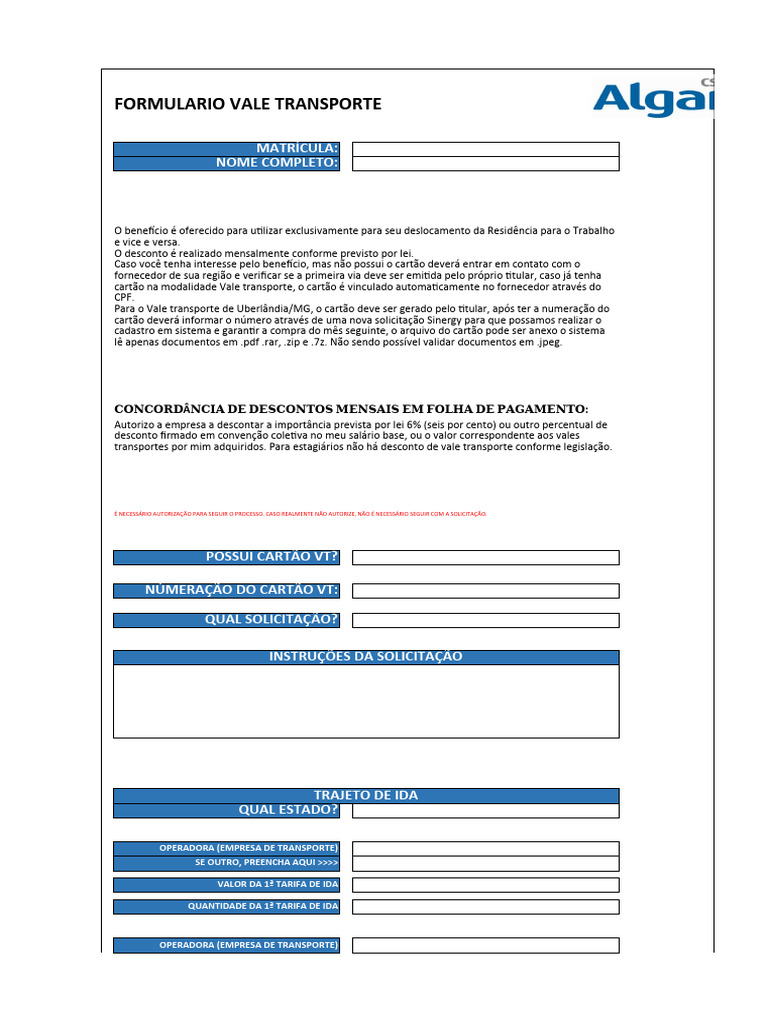 Formulário de VT em Excel 1 | PDF