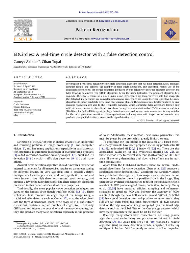 EDCircles A Real-Time Circle Detector With A False Detection Control | PDF | Circle | Ellipse