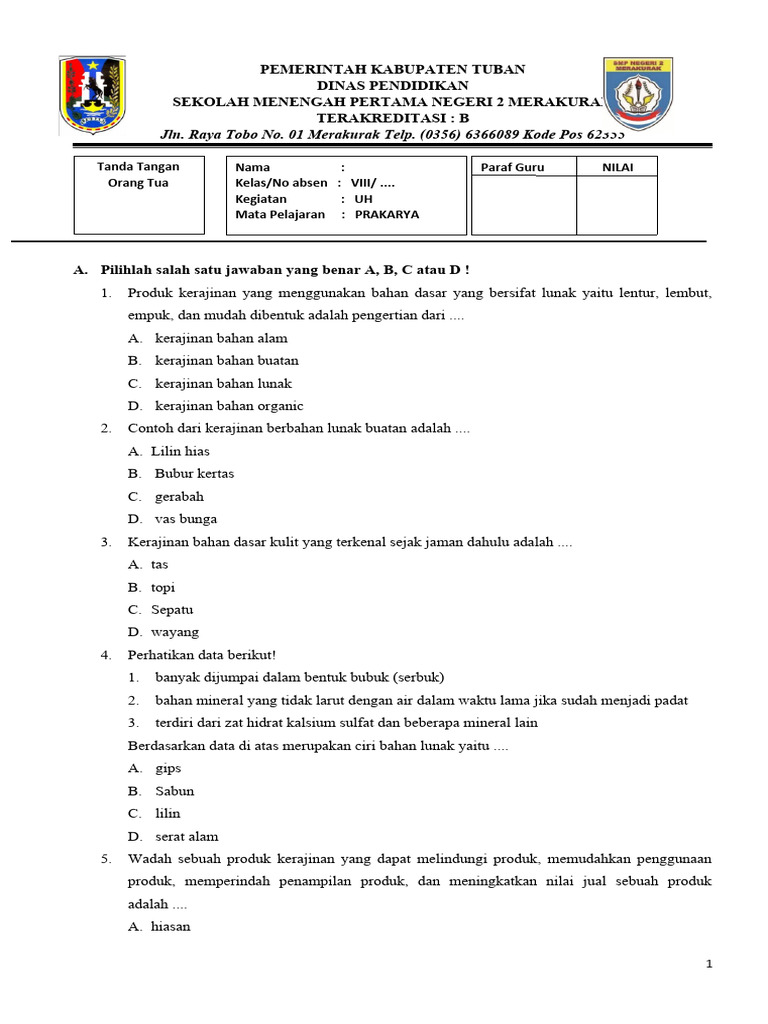 Uas Prakarya Kelas 8 Ganjil | PDF | Griya & Taman