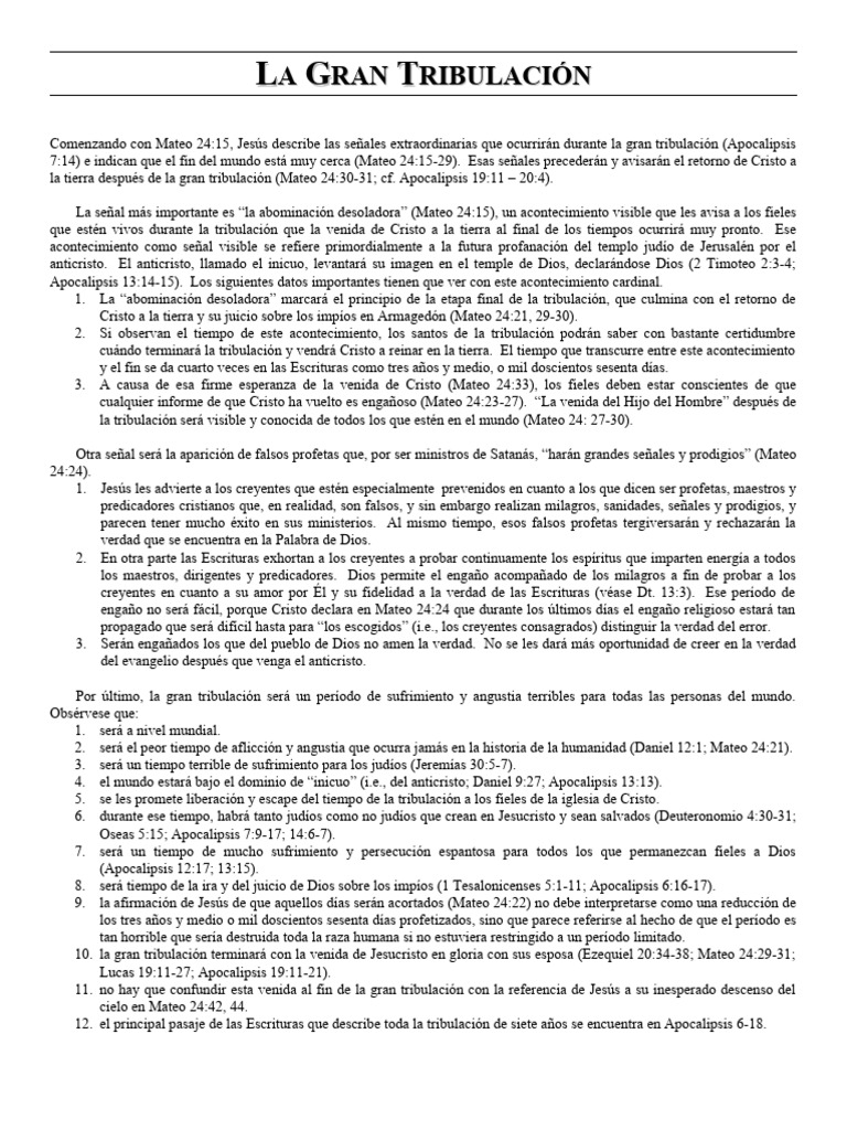 La Gran Tribulación Artículo | PDF | Gran tribulación | Evangelio de Mateo