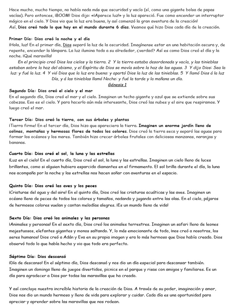 Cuento de La Creacion | PDF | Cielo | Narrativa de la creación del Génesis