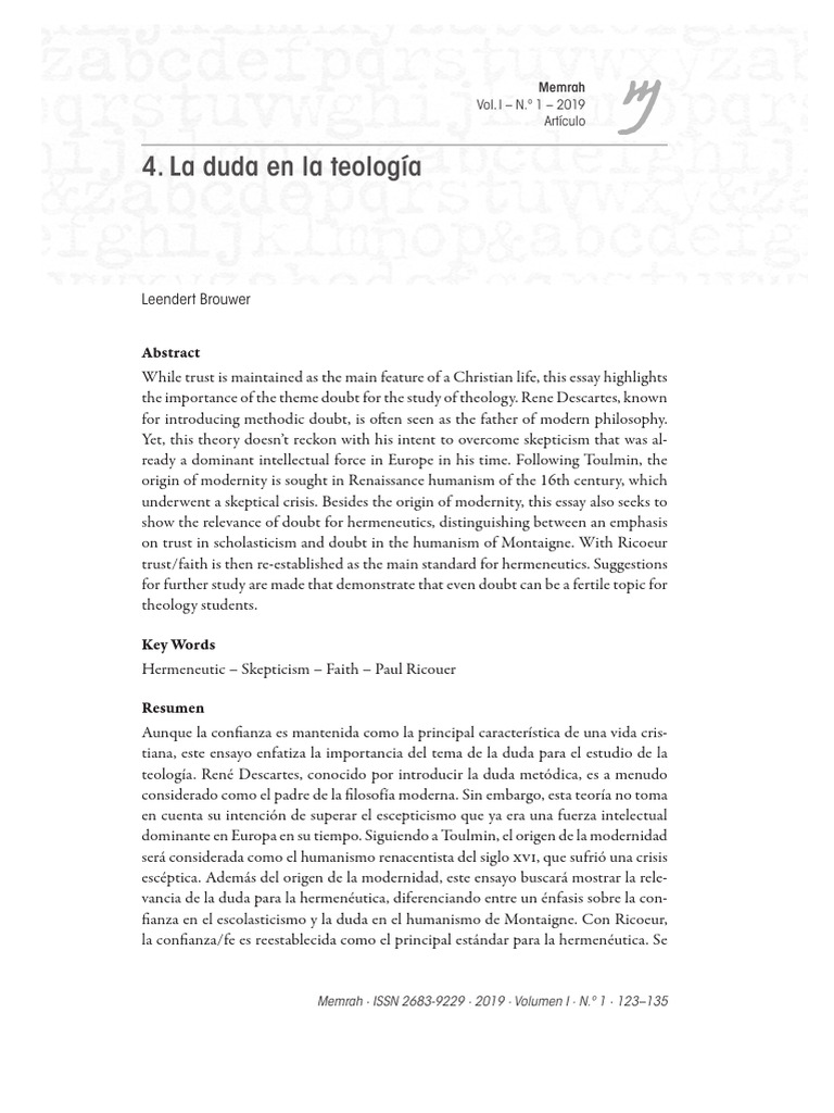 Duda y Fe en la Teología Moderna | PDF | René Descartes | Experiencia