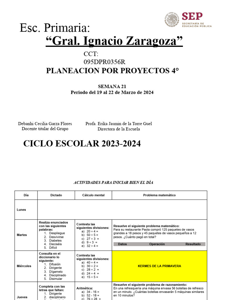 4° Sem21 Word Planeación Proyectos Darukel 23-24 | PDF | Evaluación | Agua
