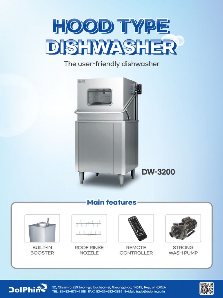 Foodmach Dolphin DW 3200 Series Hood Type Dishwasher Catalogue | PDF