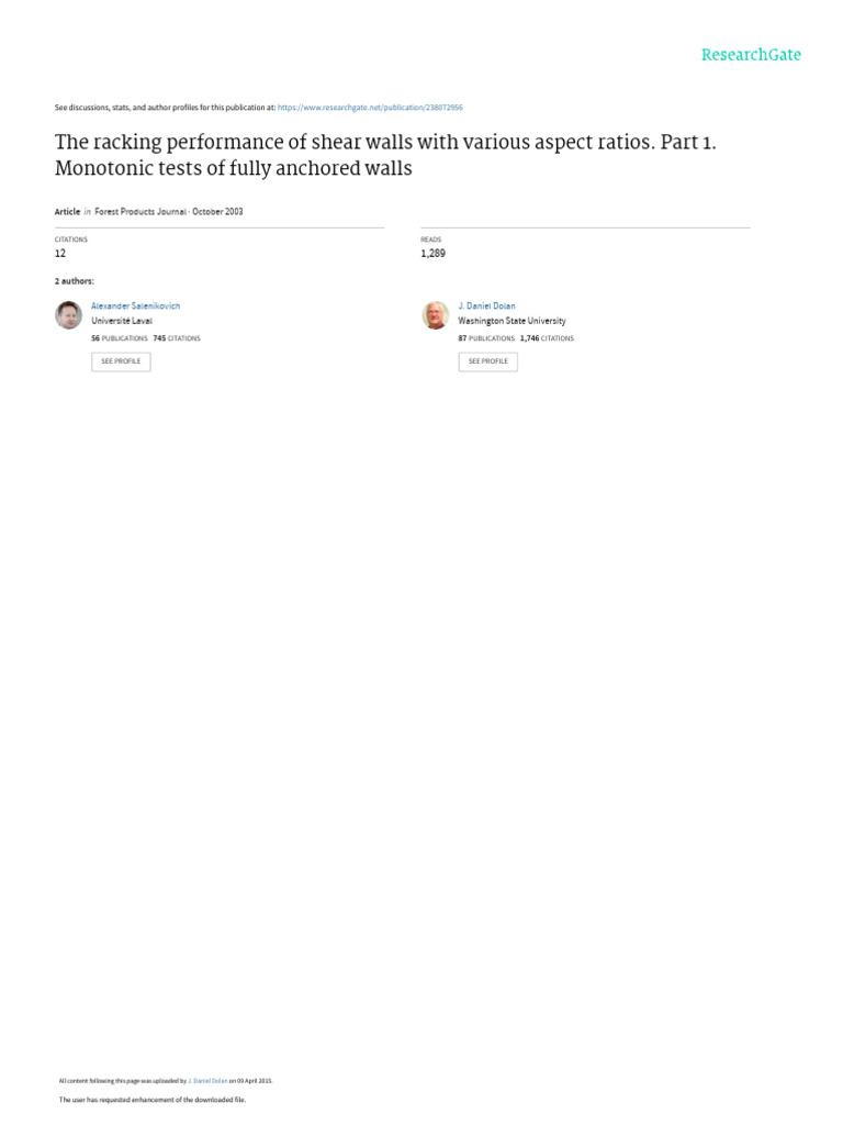 The Racking Performance of Shear Walls With Variou | PDF | Framing ...