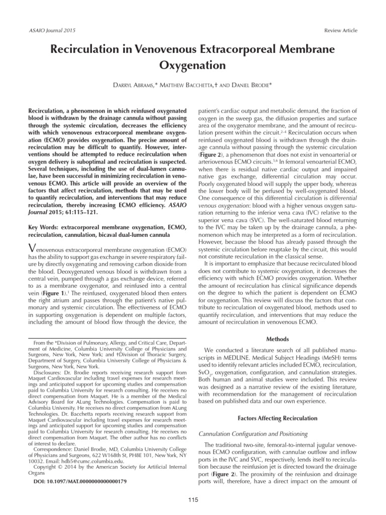 Recirculation in Venovenous Extracorporeal Membrane Oxygenation | PDF | Vein | Heart