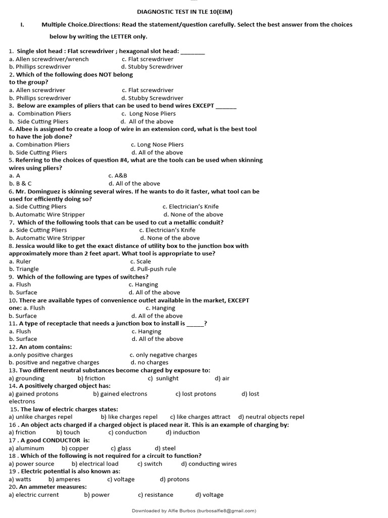 Diagnostic Test in Eim 9 | PDF | Electric Charge | Electrical Conductor