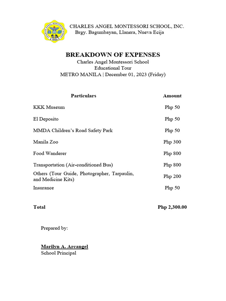 Breakdown of Expenses Tour 2023 | PDF