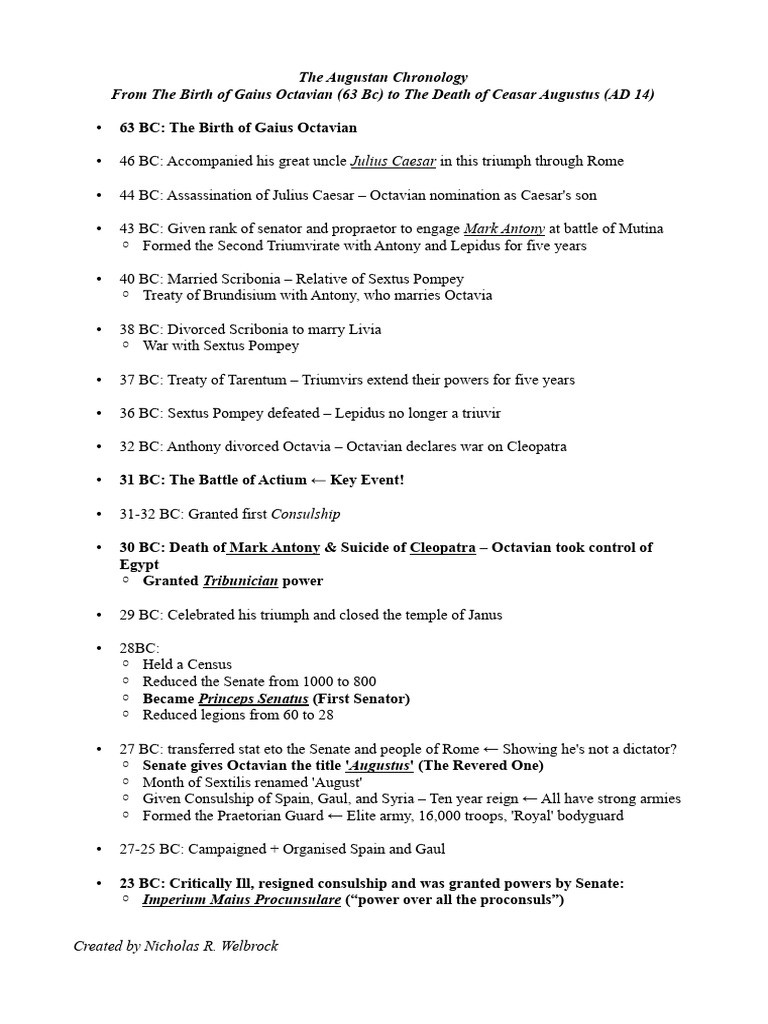 Chronology | PDF | Augustus | Mark Antony