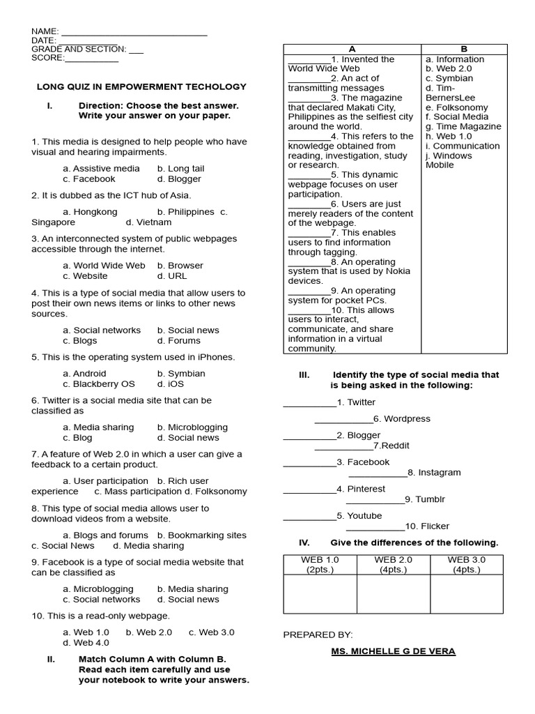 Long Quiz - Etech No. 1 | PDF | Web 2.0 | Popular Culture & Media Studies