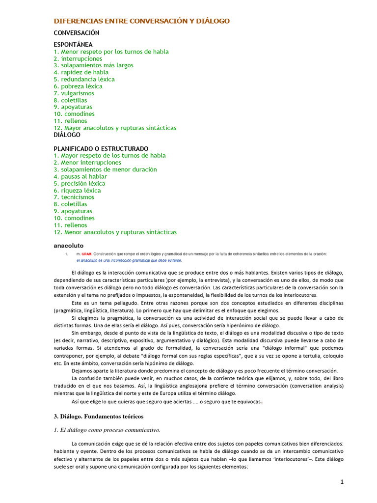 Diferencias Entre Conversaci-N y Di-Logo | PDF | Conversacion | Lingüística