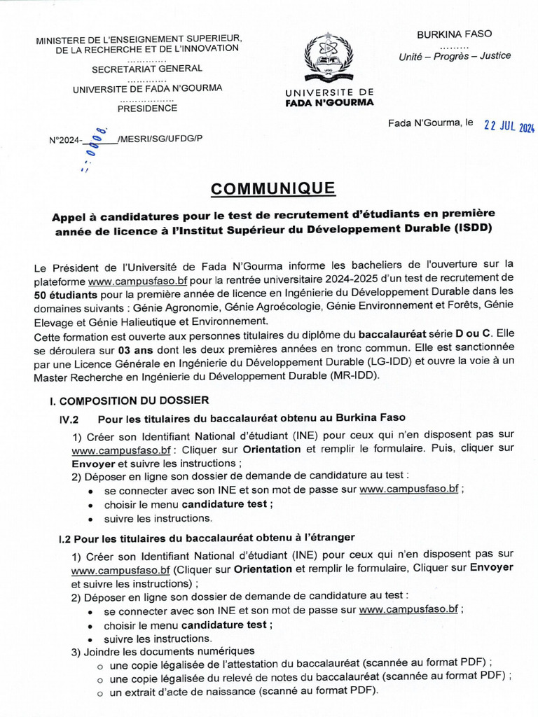 Communique Recrutement 2024-2025 | PDF