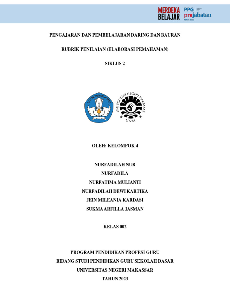 Rubrik Penilaian (Elaborasi Pemahaman) - PPDB Siklus 2 | PDF