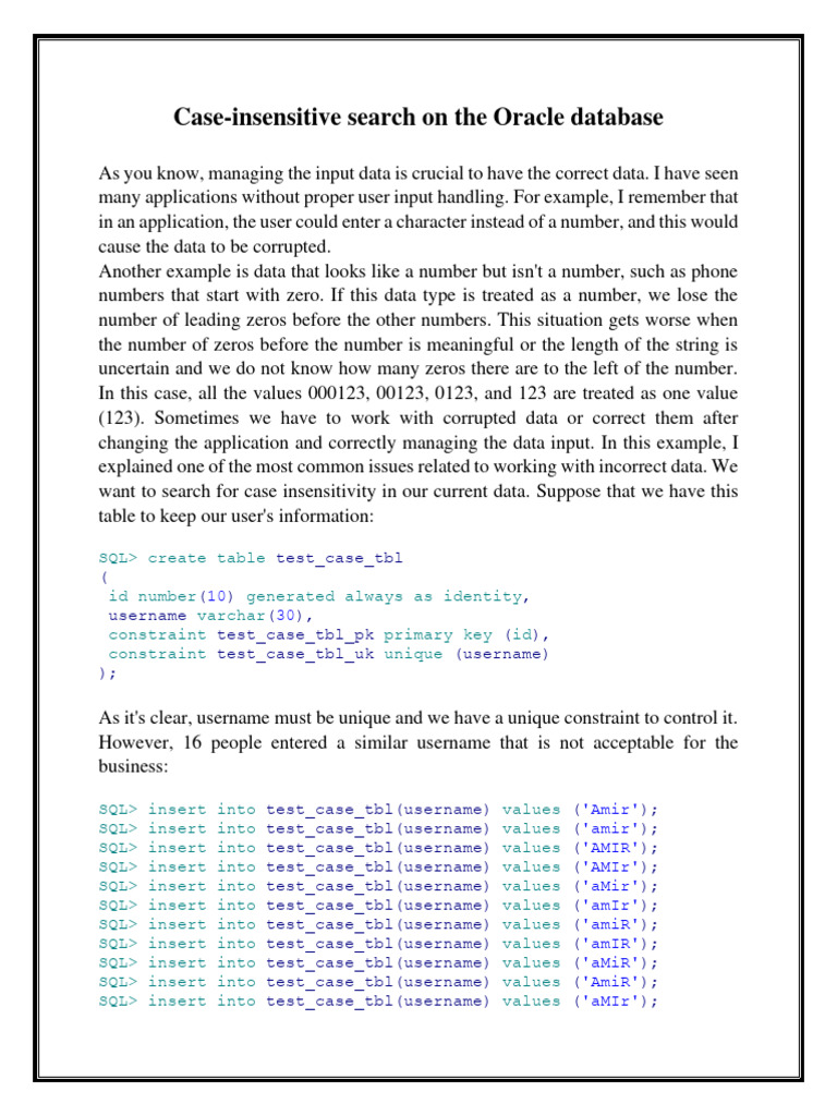 Case-Insensitive Search On The Oracle Database | PDF | Databases | Data ...