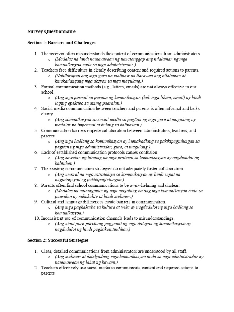 Long Survey Questionnaire and Interview Guide | PDF
