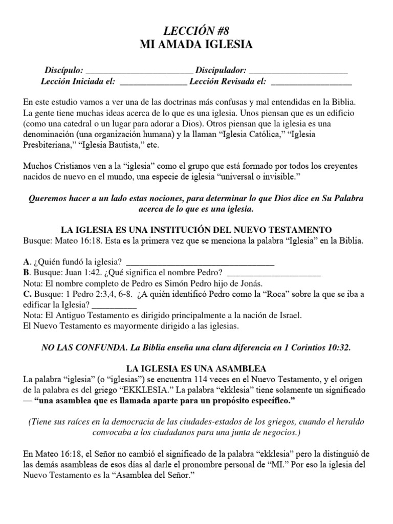 LECCION #8 Mi Amada Iglesia | PDF | Iglesia cristiana | Biblia