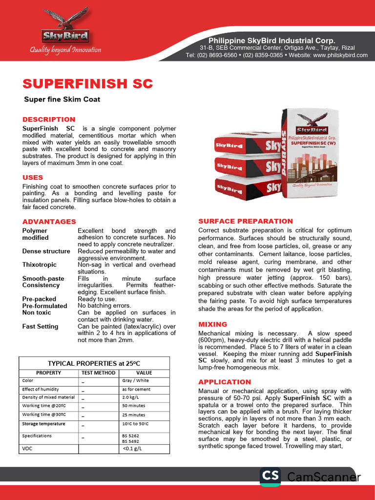 (Sky Bird) Superfinish-SC | PDF | Concrete | Cement