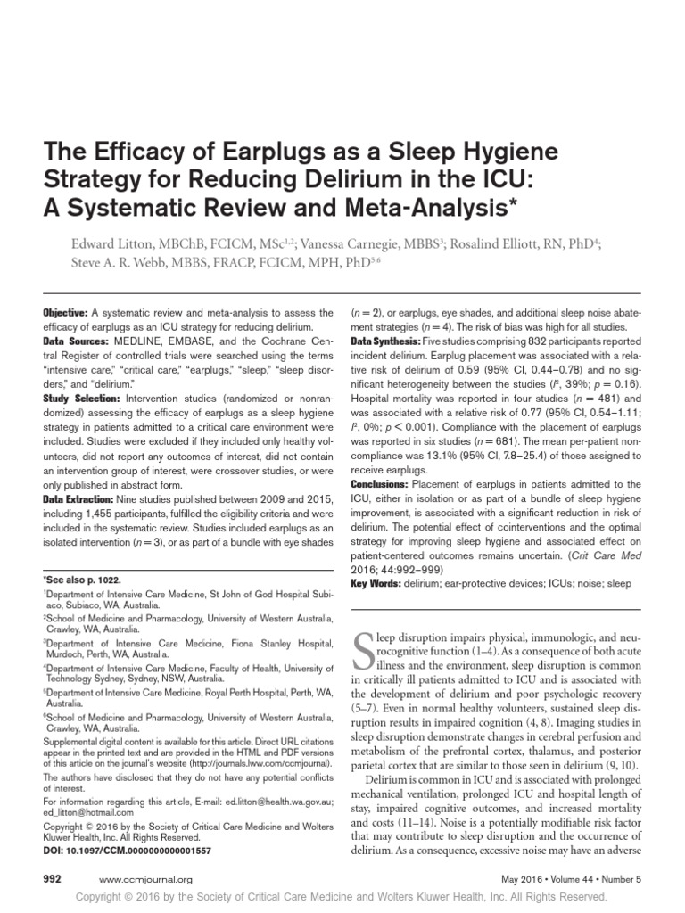 Delirium ICU Earplugs | PDF | Systematic Review | Intensive Care Unit