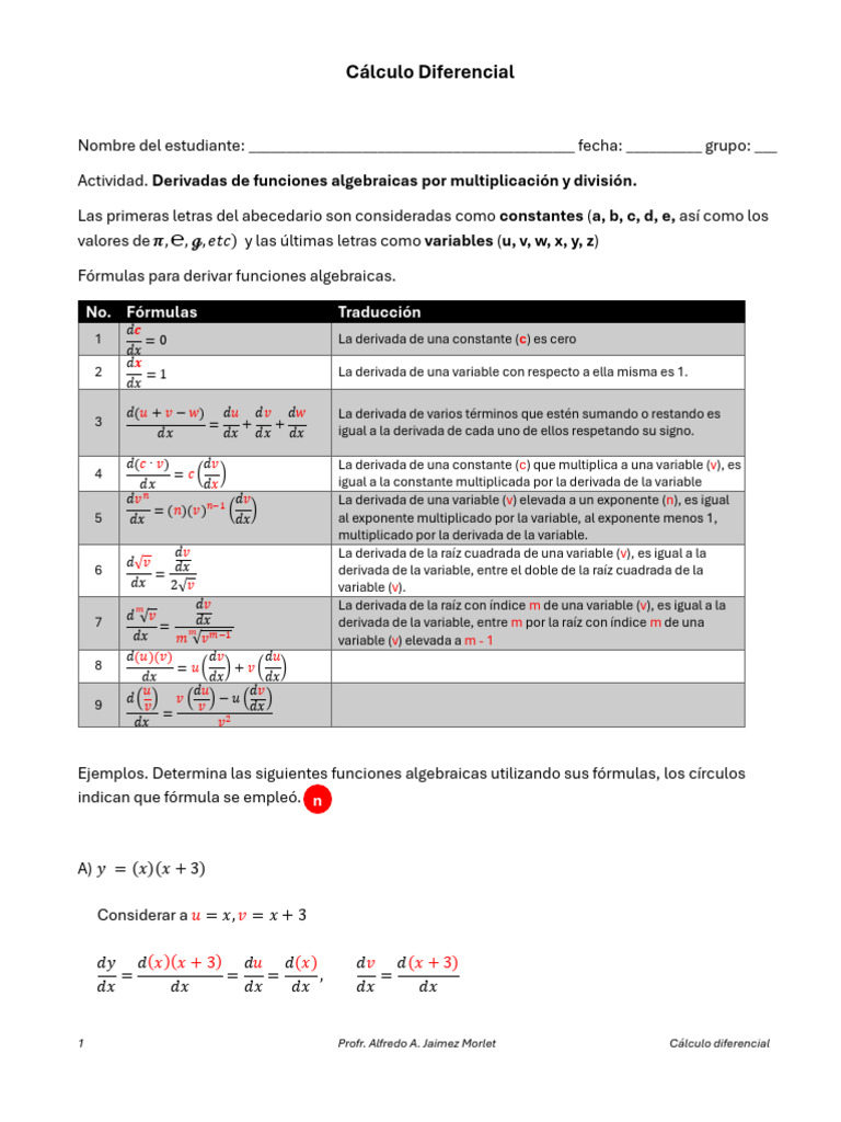 Derivada Fun Alg Mult y Div | PDF | Derivado | Variable (Matemáticas)