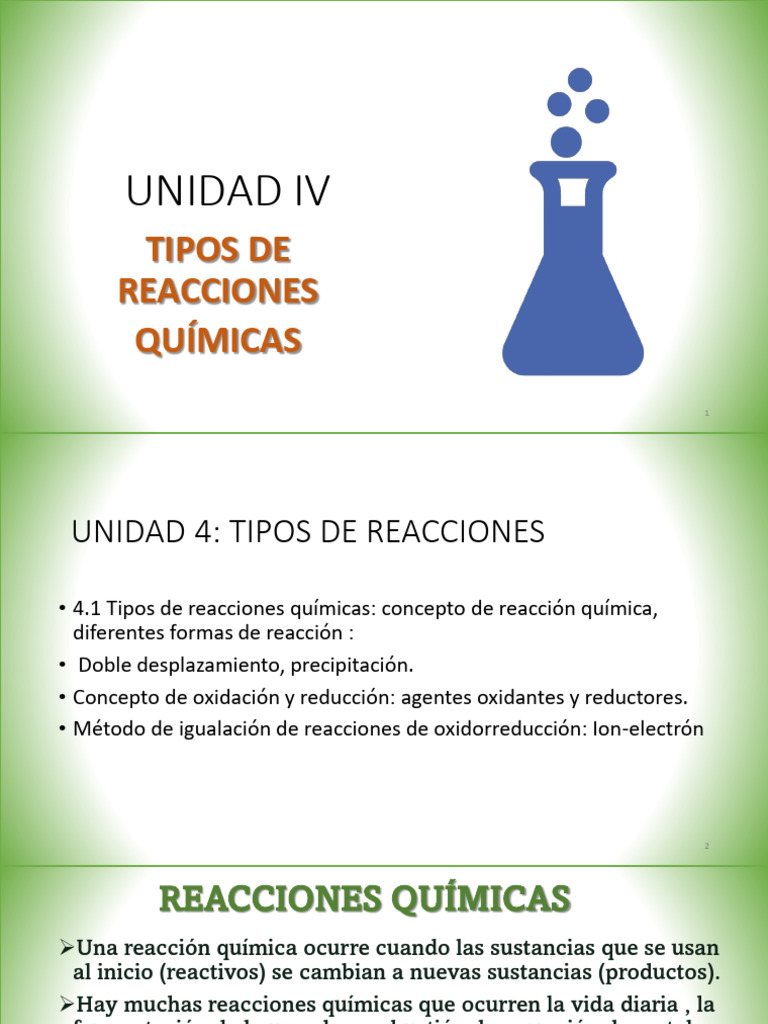 UNIDAD IV - Tipos de Reacciones Químicas | PDF | Redox | Sal (química)
