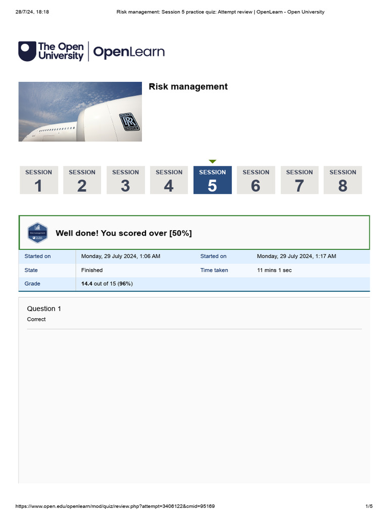 Risk Management - Session 5 Practice Quiz - Attempt Review - OpenLearn - Open University | PDF ...