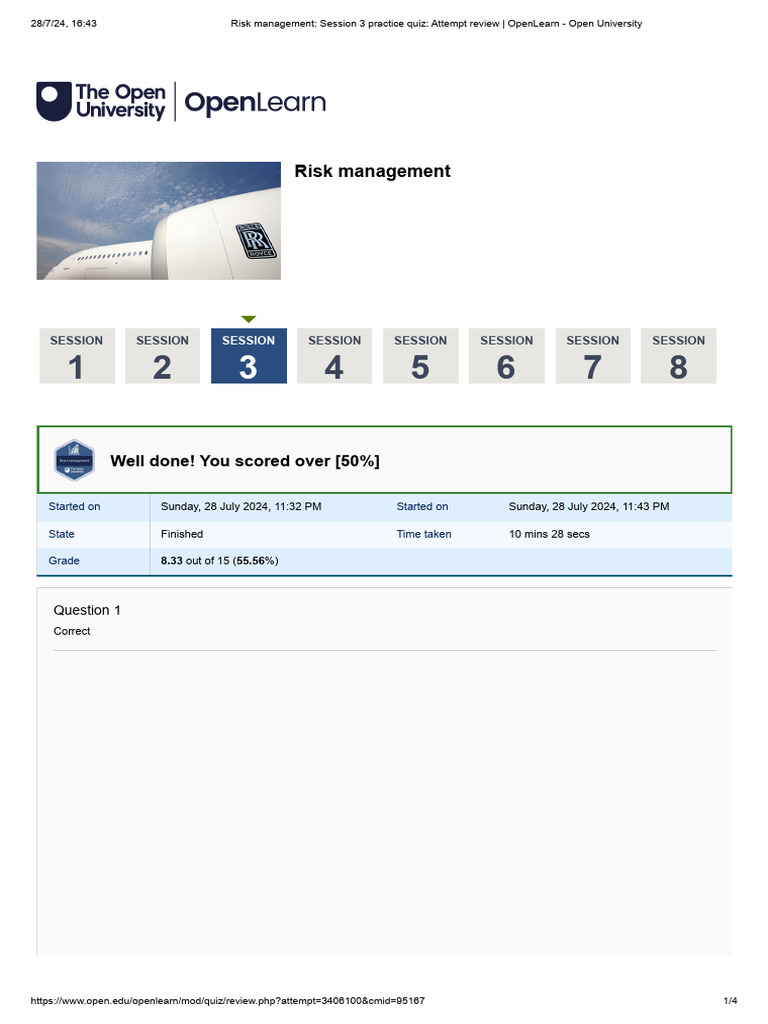 Risk Management - Session 3 Practice Quiz - Attempt Review - OpenLearn - Open University | PDF ...