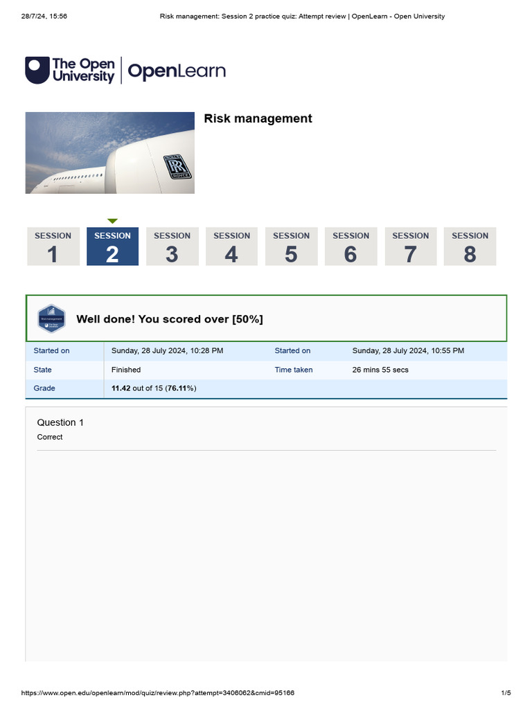 Risk Management - Session 2 Practice Quiz - Attempt Review - OpenLearn - Open University | PDF ...