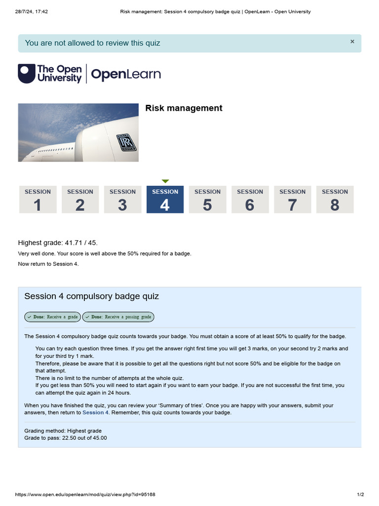 Risk Management - Session 4 Compulsory Badge Quiz - OpenLearn - Open ...