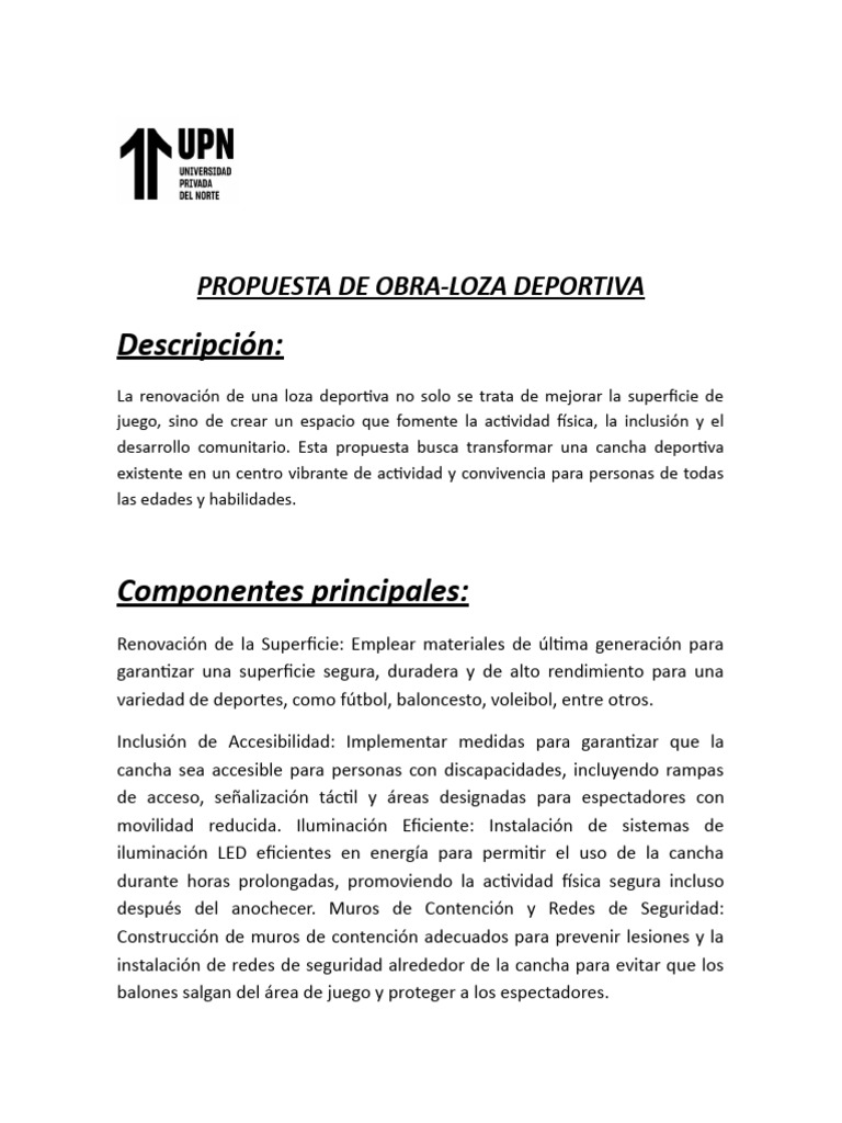 Propuesta de Proyecto Loza Deportiva Upn | PDF | Inclusión (Educación)