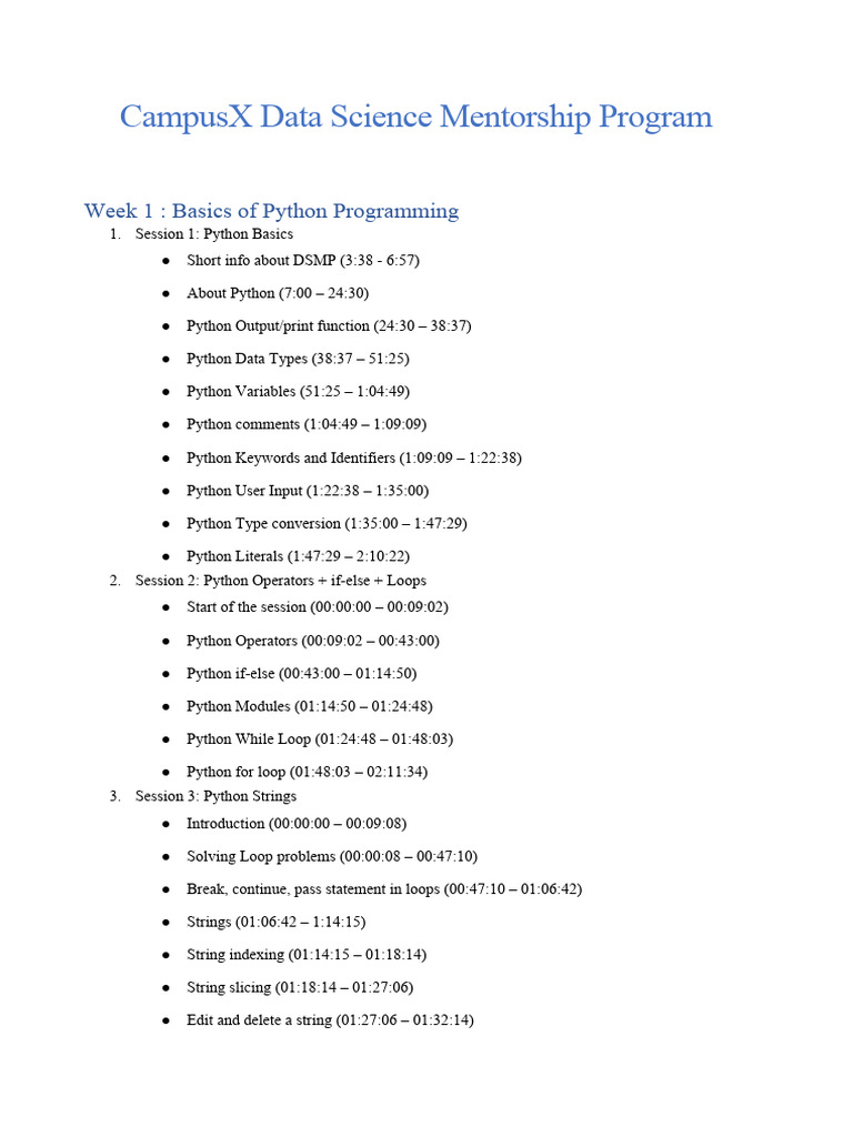 CampusX Data Science Mentorship Program Curriculum | PDF | Principal Component Analysis ...