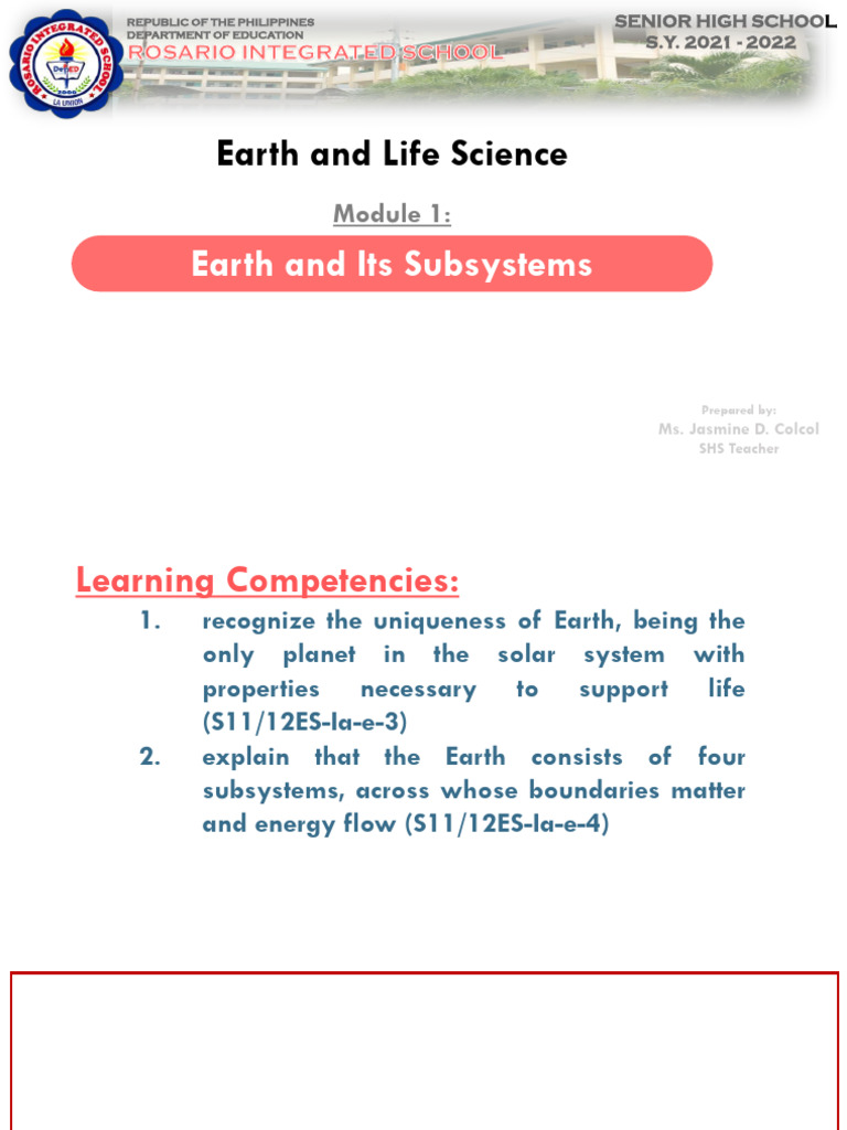 Els - Lesson 1 Earth Its Subsystems | PDF | Atmosphere | Earth
