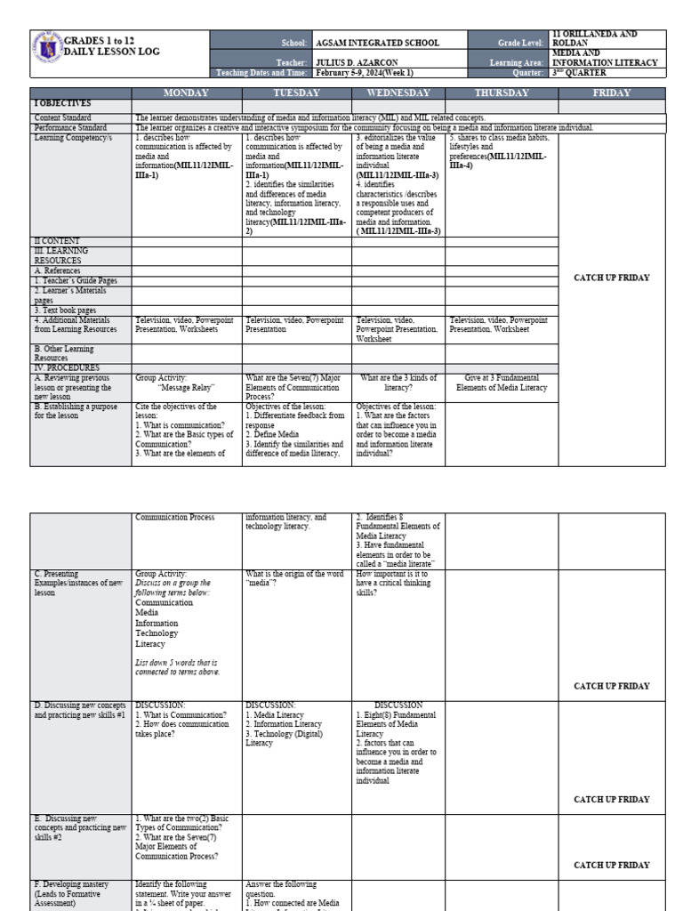 DLL Mil Q3 W1 | PDF | Communication | Information